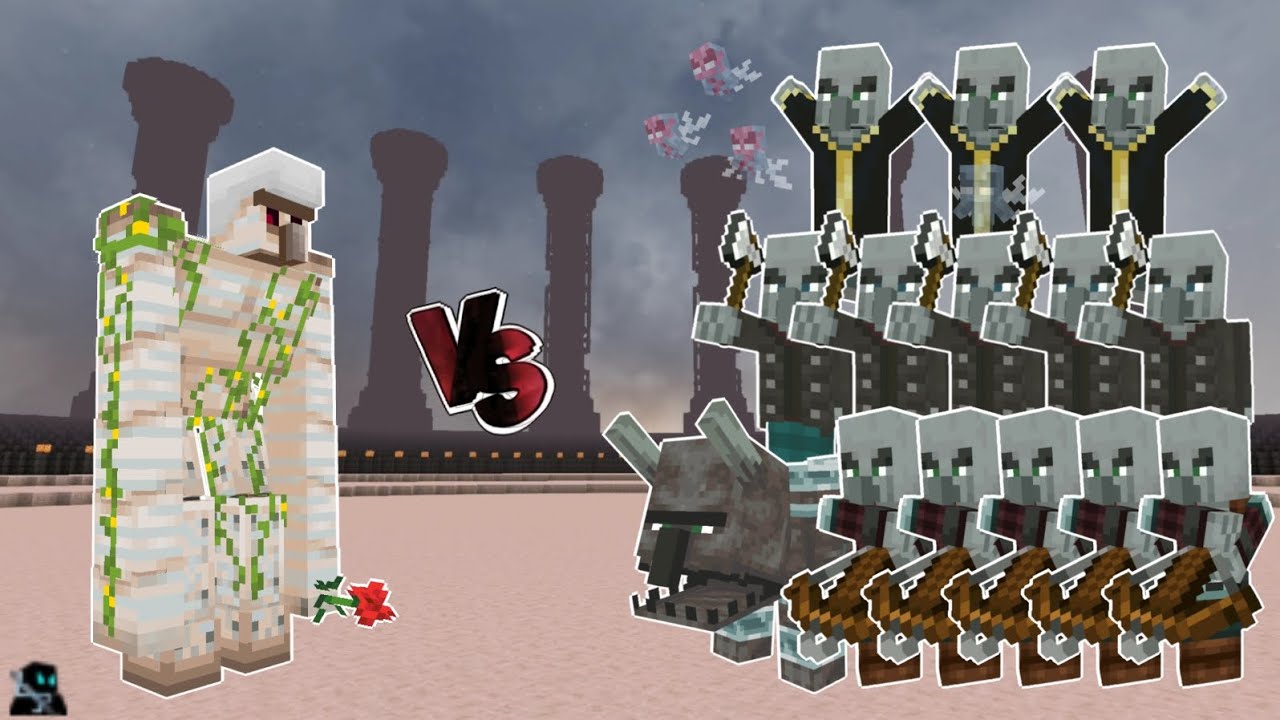 Mutant Iron Golem vs Massive Illager Army, Elite Illager Army Battle in ...