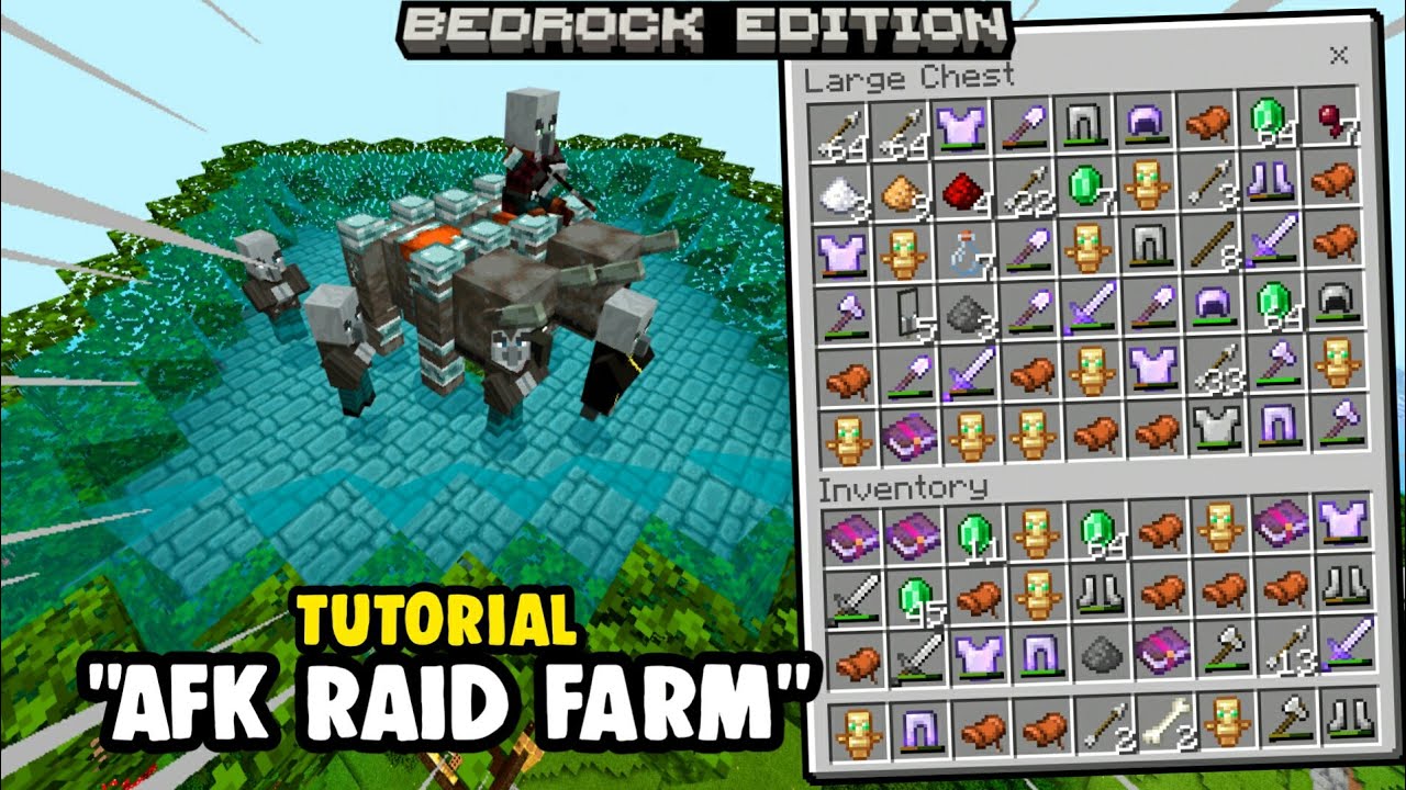 TUTORIAL CARA MEMBUAT AFK RAID FARM MCPE 1.11! - YouTube