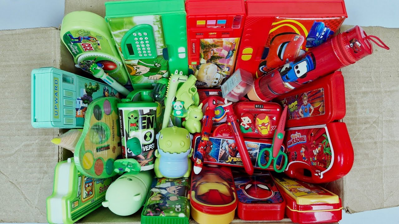 Green stationery items vs red stationery items - YouTube