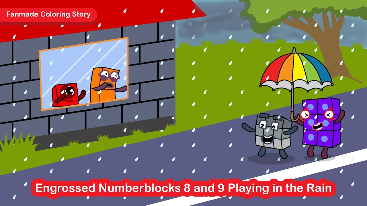 Engrossed Numberblocks 8 and 9 Playing in the Rain | Numberblocks ...