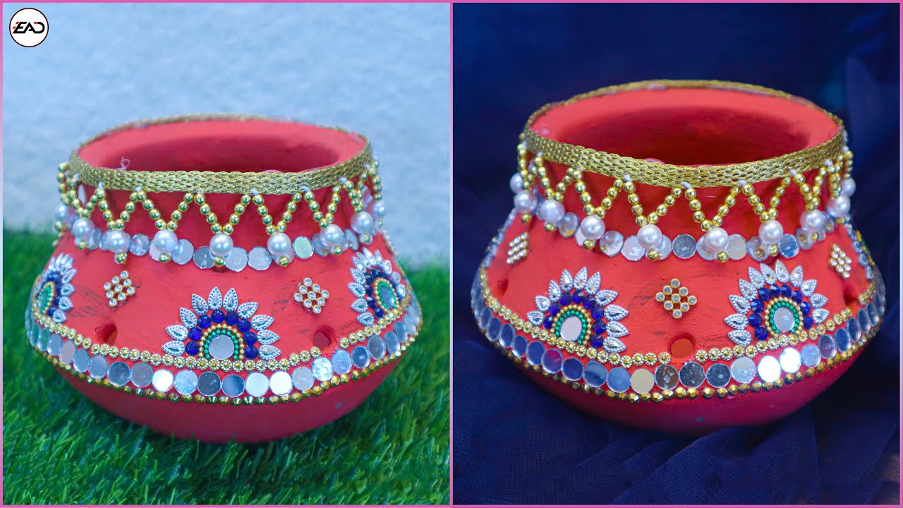 Pot decoration at home || matka decoration for festival & wedding ...