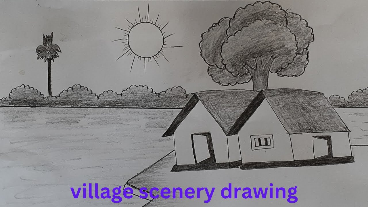 How to draw a Easy Village Scenery Drawing step by step || Easy drawing ...