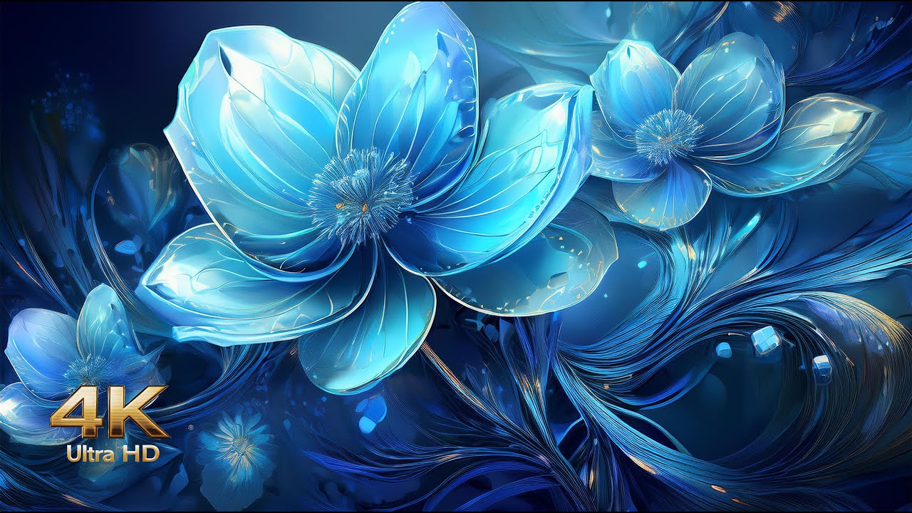 Abstract Blue Flowers. 2 Hours 4K Amazing Video! Relaxing Music ...