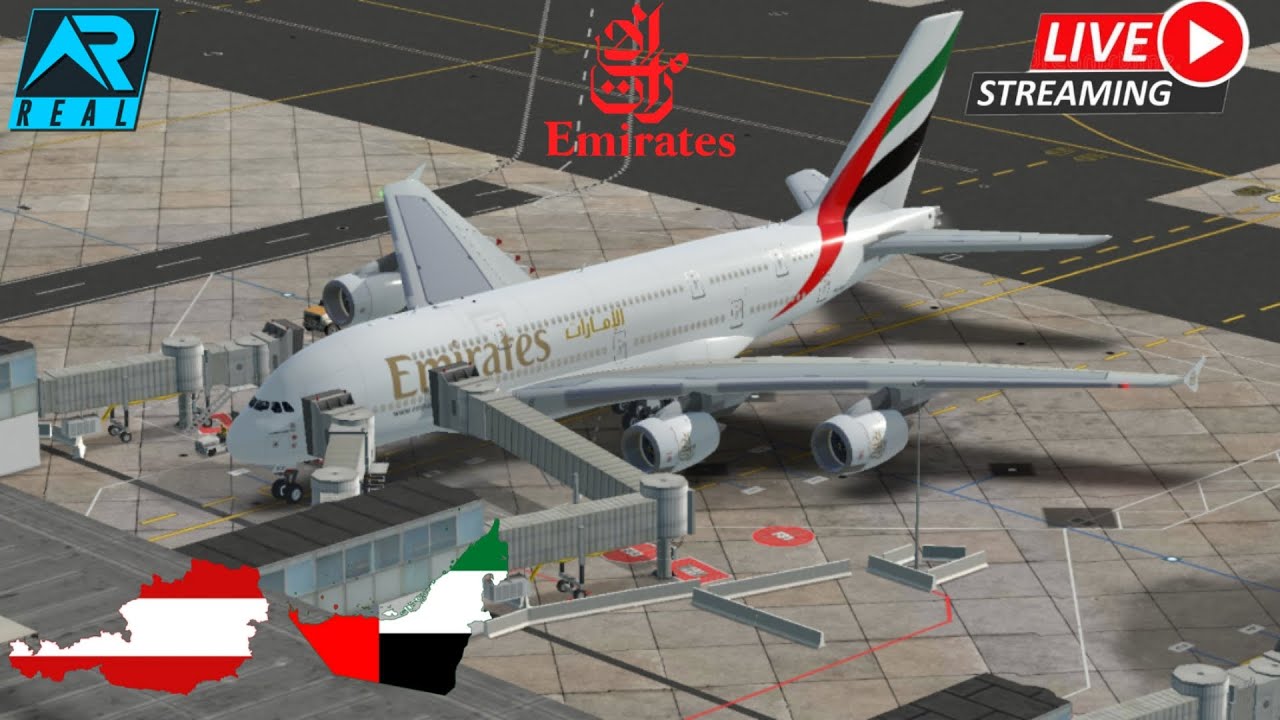 🔴 Real Flight Simulator - Emirates A380-800 | Vienna (VIE) - Dubai (DXB ...