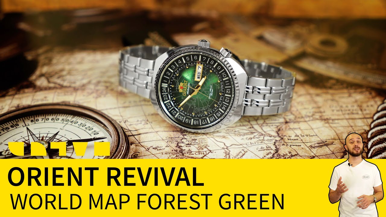 Японские механические часы Orient World Map Forest Green - YouTube