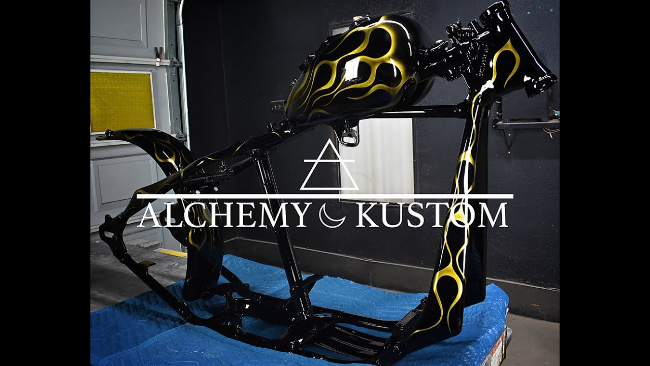 Shovelhead Chop Frame Molding and Paint Alchemy Kustom - YouTube