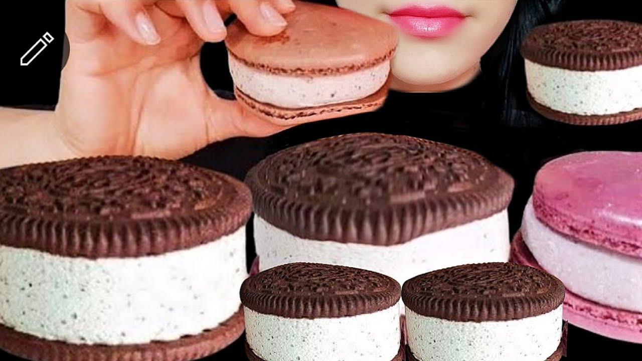 ASMR EATING MACARON ICECREAM #ASMR #icecreameating #macarons - YouTube