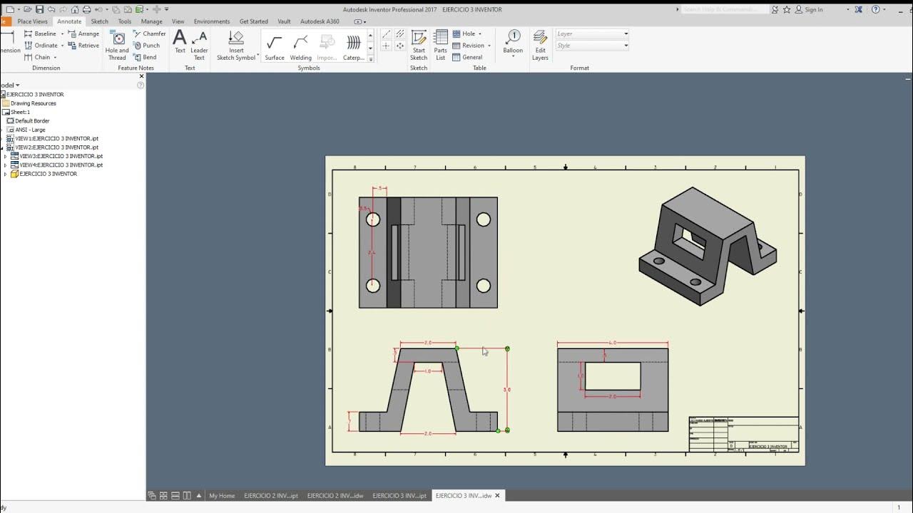 TUTORIALES EJERCICIO # 2 AUTODESK INVENTOR PRO 2017 - YouTube