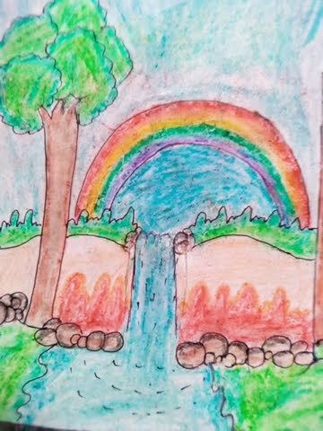 Water rainfall drawing with rainbow # drawing # art# draw 💗# easy step ...