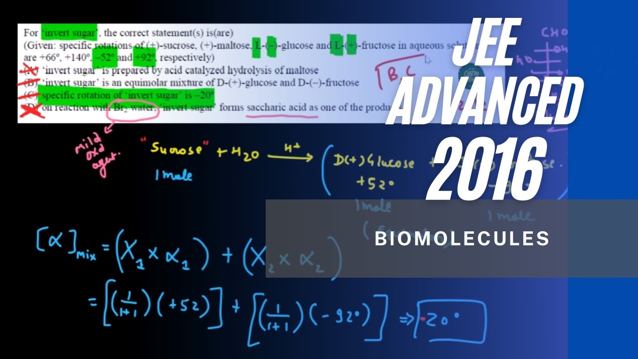 JEE ADVANCED 2016 SOLUTION - For invert sugar the correct statement is ...