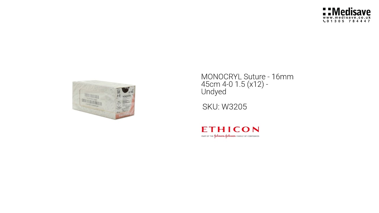 MONOCRYL Suture 16mm 45cm 4 0 1 5 x12 Undyed W3205 - YouTube