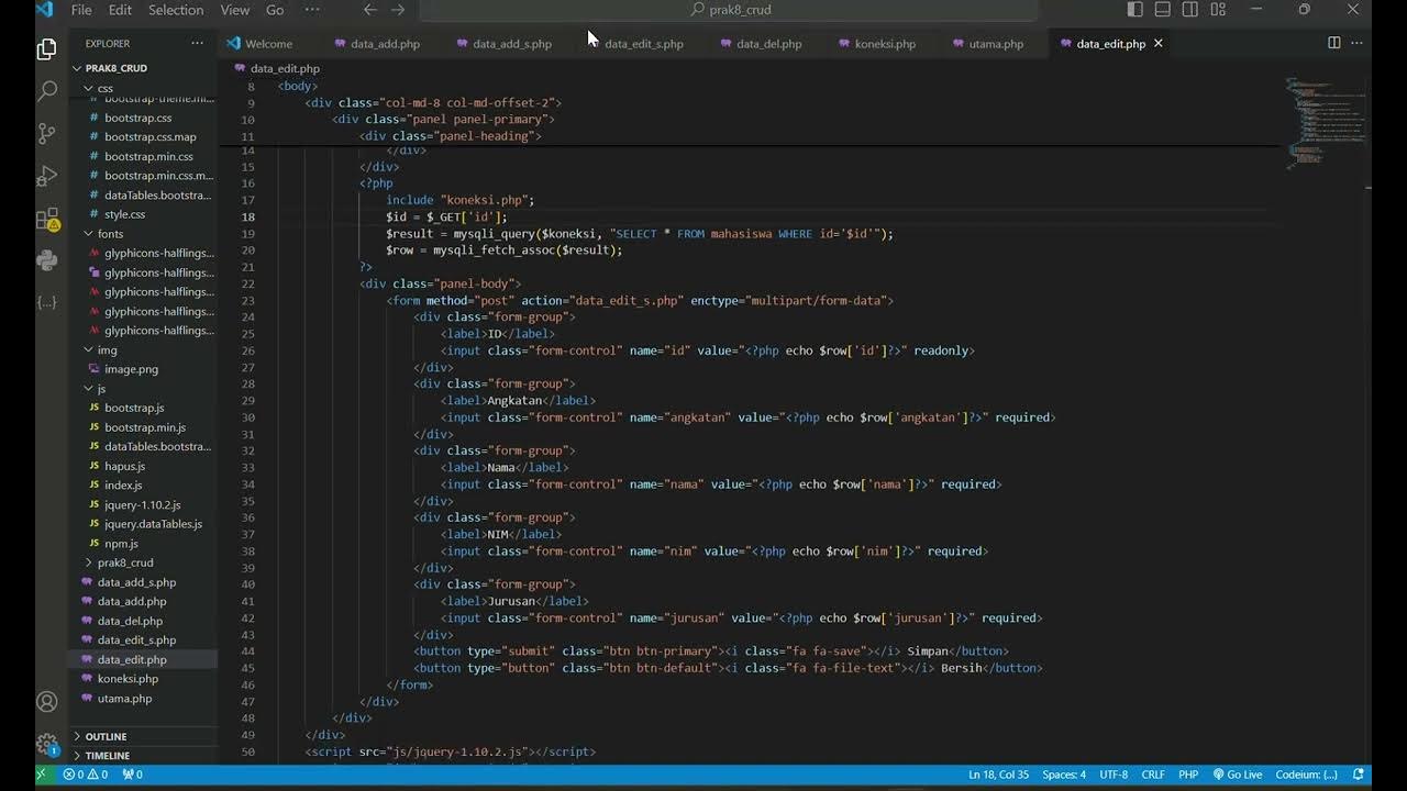 CRUD(CREAD,READ,UPDATE,DELETE)TUGAS UTS-praktikum pemrograman web - YouTube