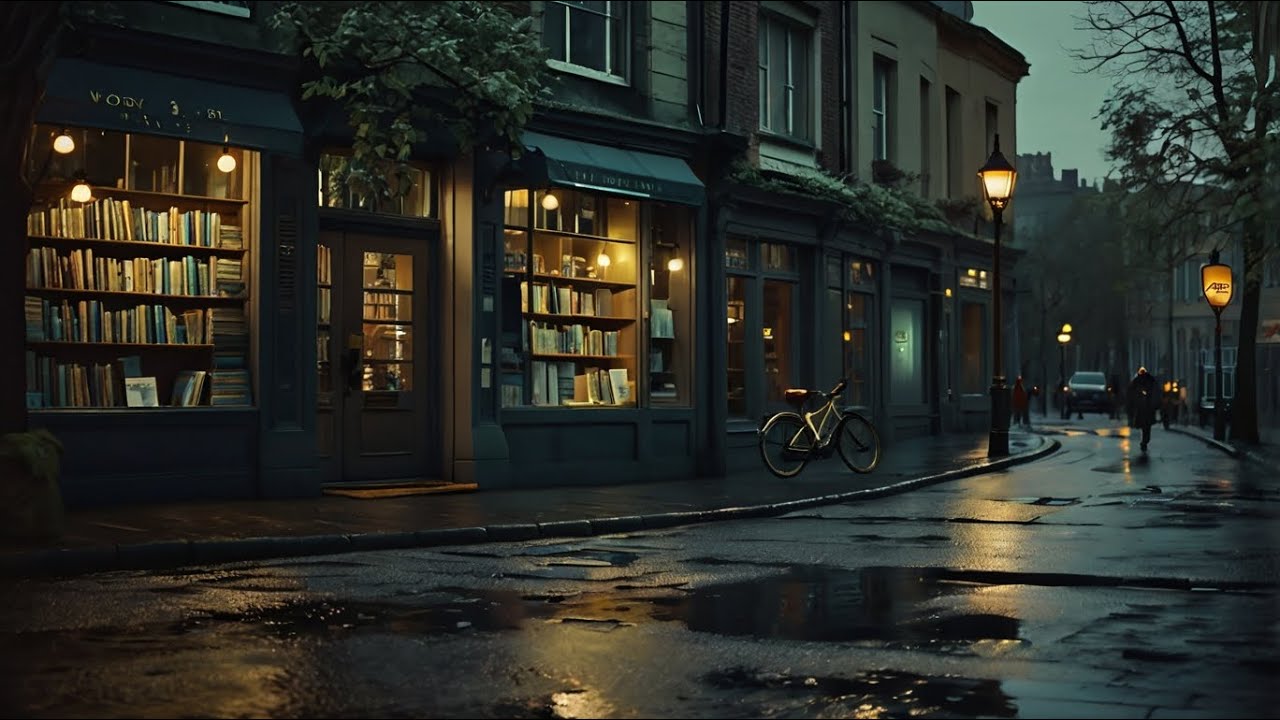 Melancholic Piano for Cozy time alone | Rainy Bookstore Ambience | Dark ...