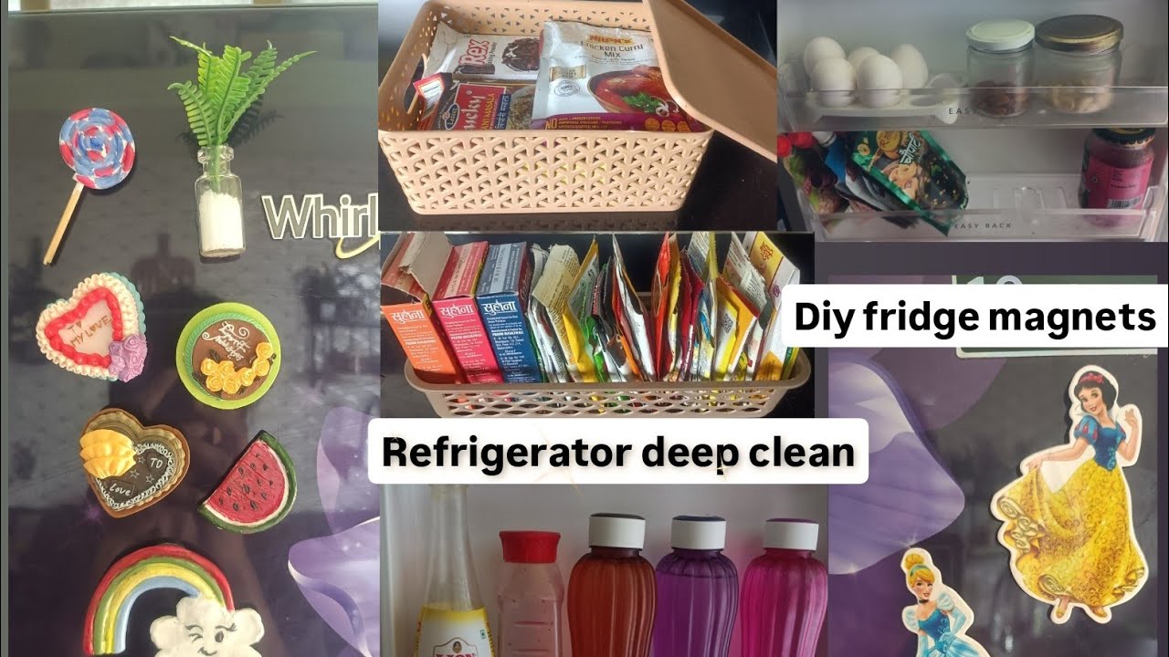 fridge deep cleaning and organizing..diy fridge magnets ..simple and ...