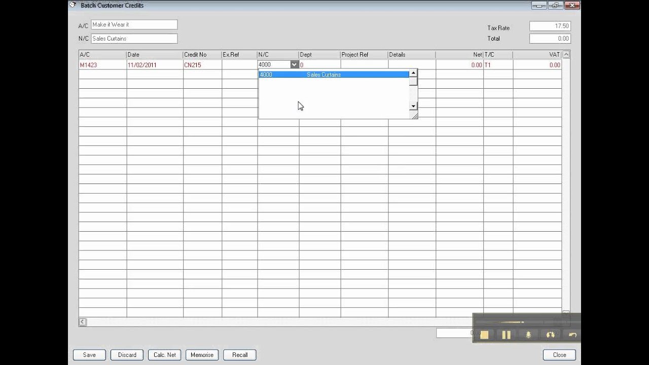 Inputing credit notes on Sage - YouTube