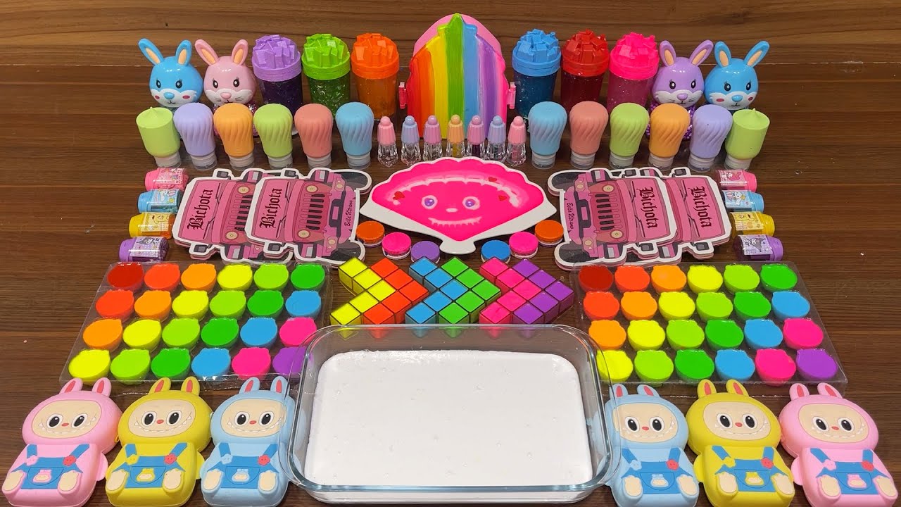 RAINBOW LABUBU I Mixing random into Glossy Slime I Relax with videos ...