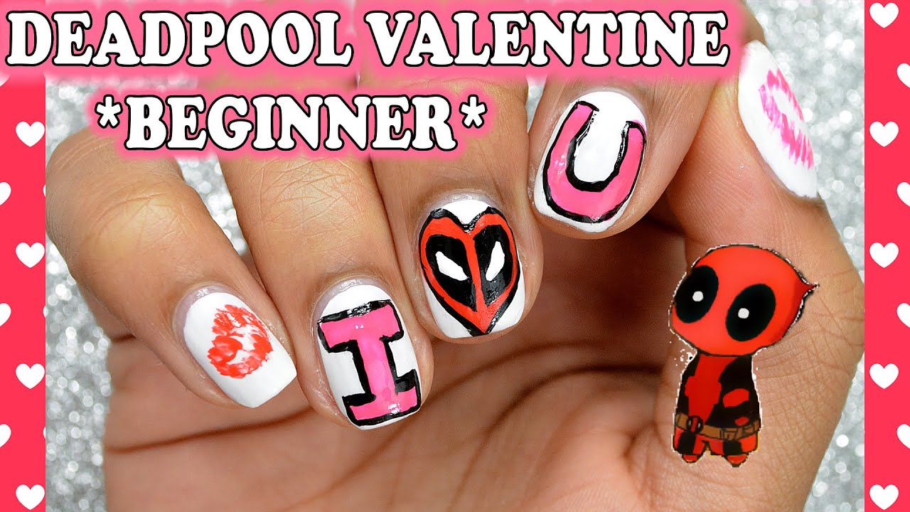 DIY: Deadpool Valentine *Beginner Nail Art* - YouTube