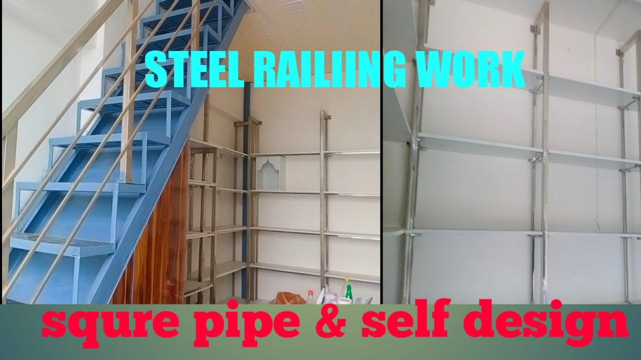 Squre pipe staircase stainlesssteel railling shop partesion and self ...