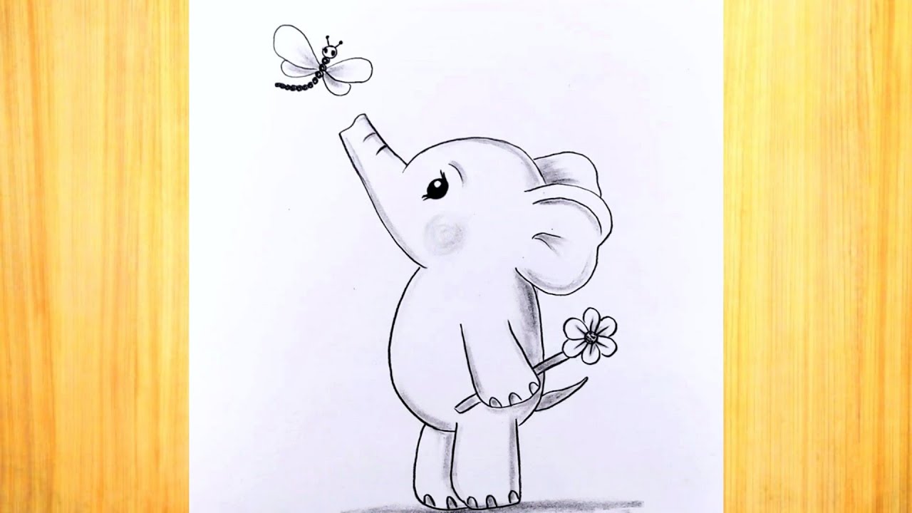 Desenez un elefant și o libelulă/ Fac desene simple in creion pentru ...