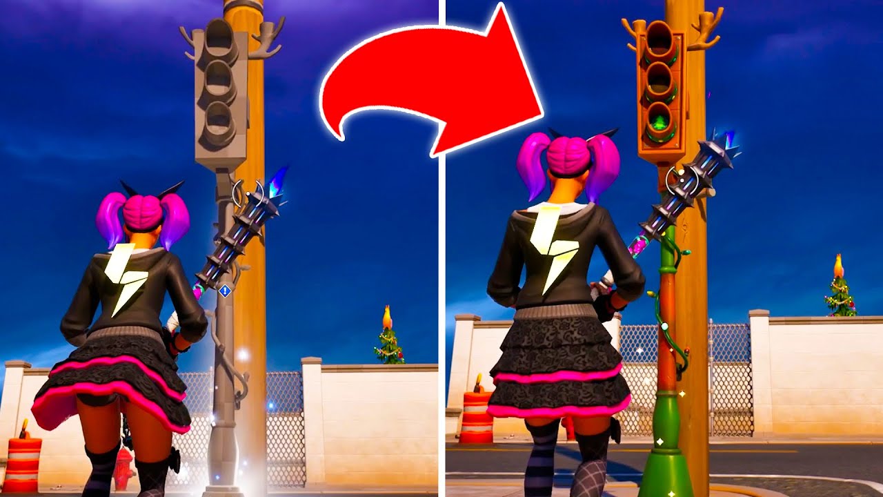 How to Decorate traffic lights for Winterfest Fortnite - YouTube