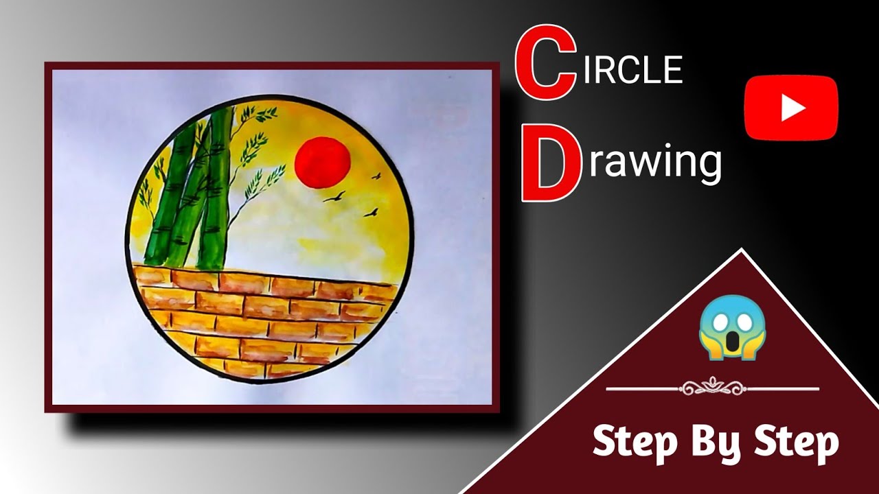 how to draw circle scenery || easy circle scenery drawing || circle ...