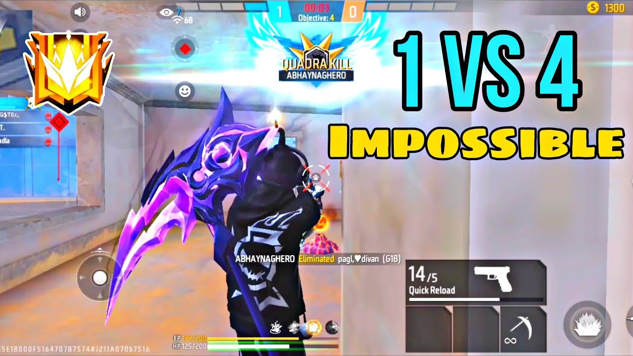 Free Fire 1vs 4 || Impossible 1 vs 4 Free Fire || 1 vs 4 Fight in Free ...