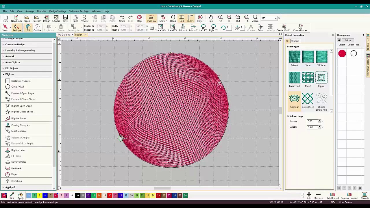 Adding a Contour Stitch with Hatch Embroidery Layout Editor - YouTube