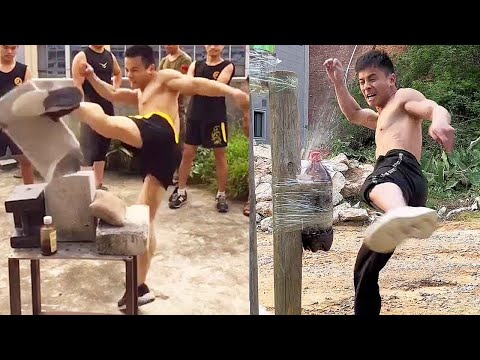 Iron leg kung fu master, challenge the incredible solid concrete block with a force of 650 kg！