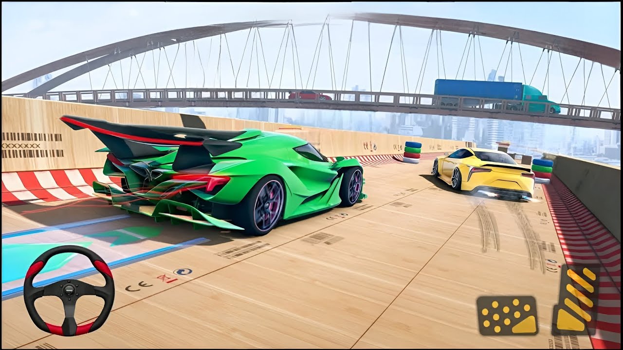 Play stunt driving games & Stunt car games over mega ramp track ...