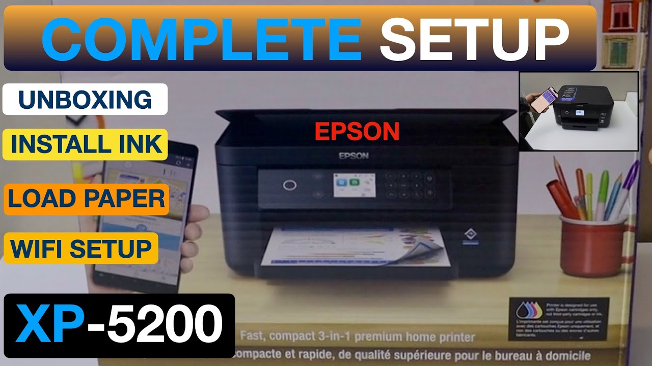 Epson XP 5200 Setup, Install Ink, Load Paper, Align Ink Cartridges ...