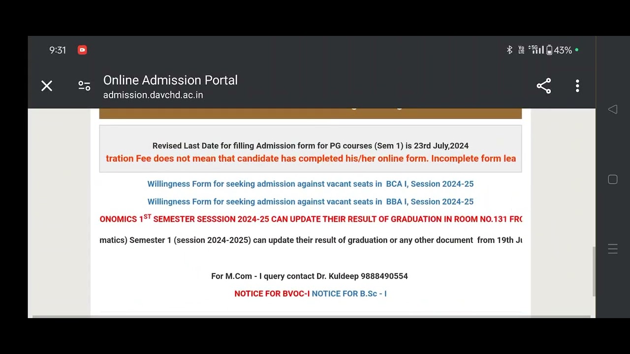 DAV college Chandigarh willingness form BBA, BCA, BCOM - YouTube