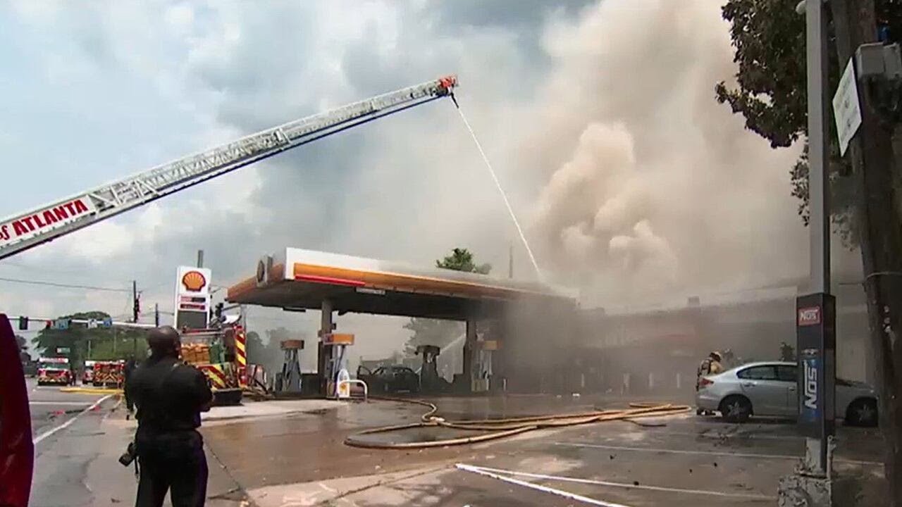 Gas station erupts in flames at Northside Drive - YouTube