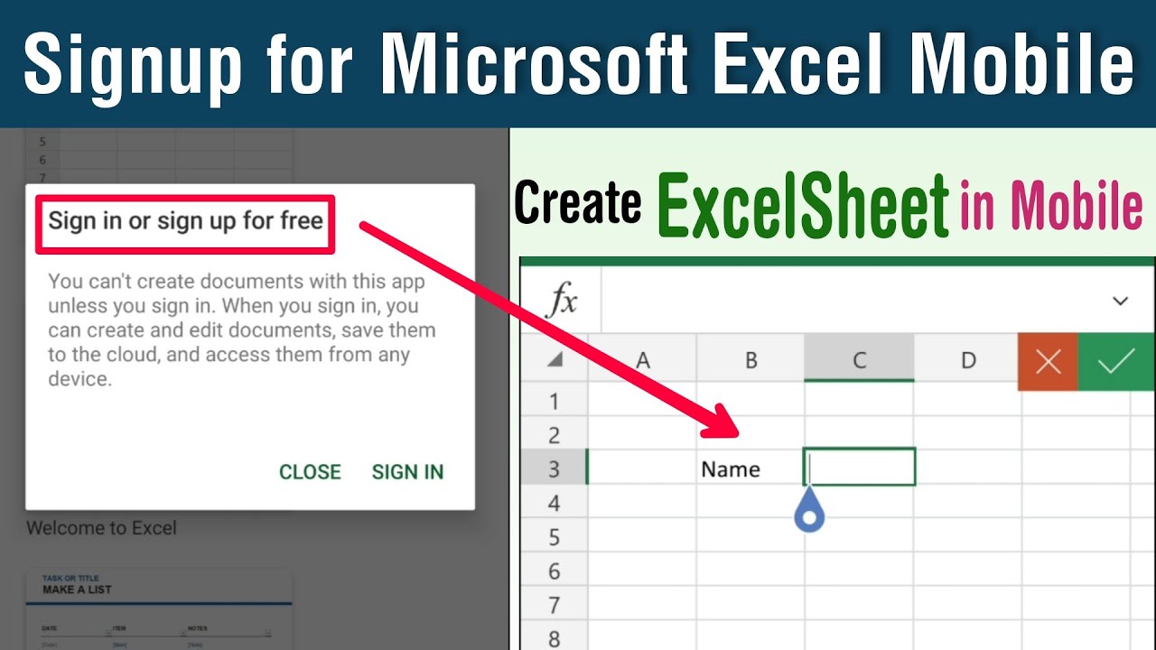 How to register Microsoft Account for MS Excel Mobile Version - Use ...