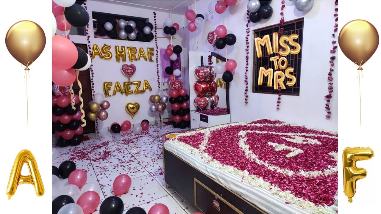 Wedding Bed Decoration | Bride Welcome To Home | Ballons Decoration ...