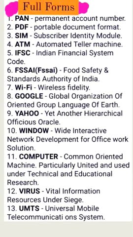 Full Forms #YAHOO #IFSC #2024 #viral #vvi #WINDOW #ATM - YouTube