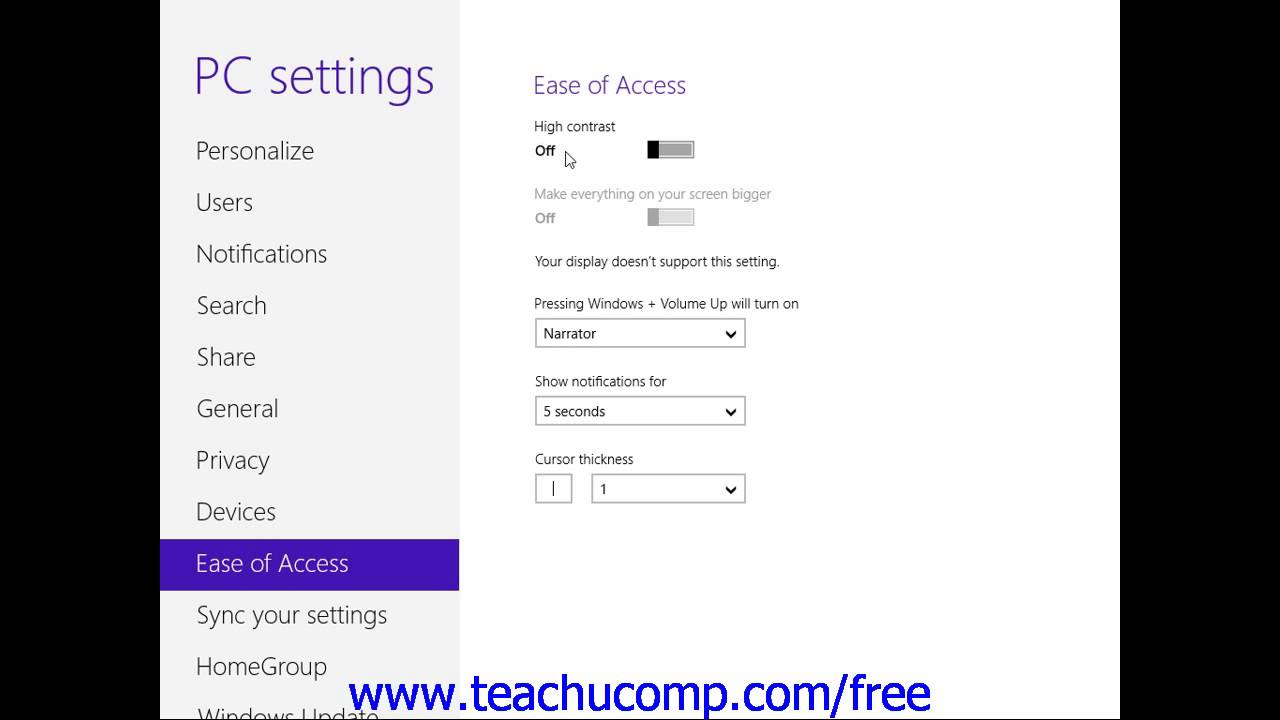 Windows 8 Tutorial Ease of Access Settings Microsoft Training Lesson 3. ...