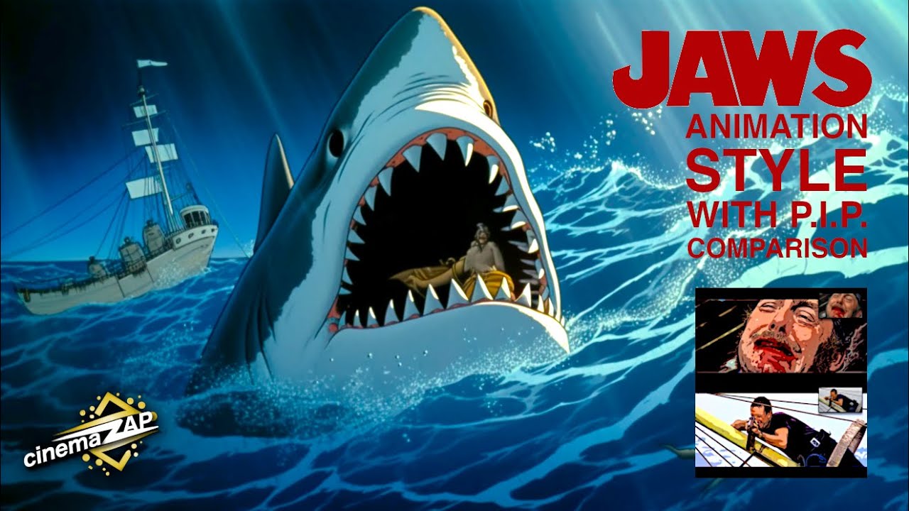 JAWS 1975 ANIMATION style HD | shark attack compilation scenes with P.I ...