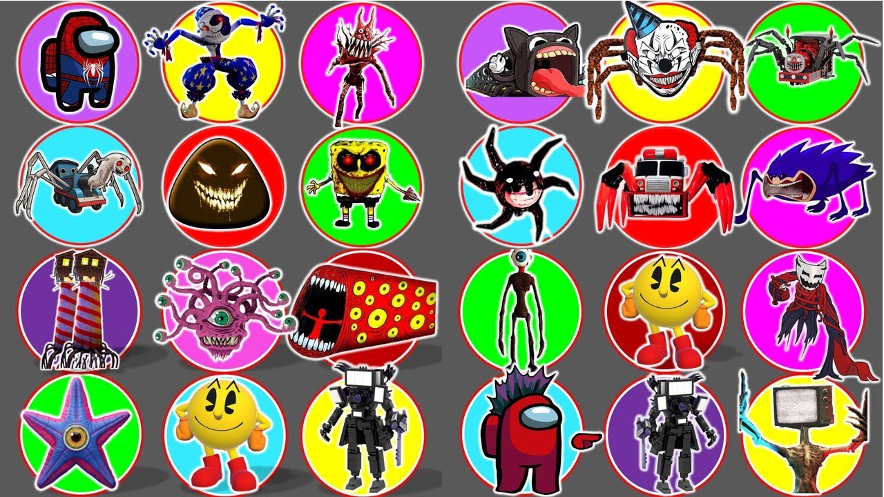 KUMPULAN MONSTER !! Among US Spider, Pikachu Train, Clown Eater, Shin ...