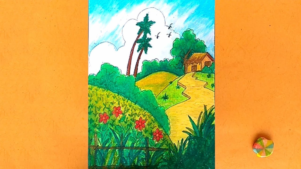 How to Draw Summer Landscape Scenery | Nature Drawing for kids - YouTube