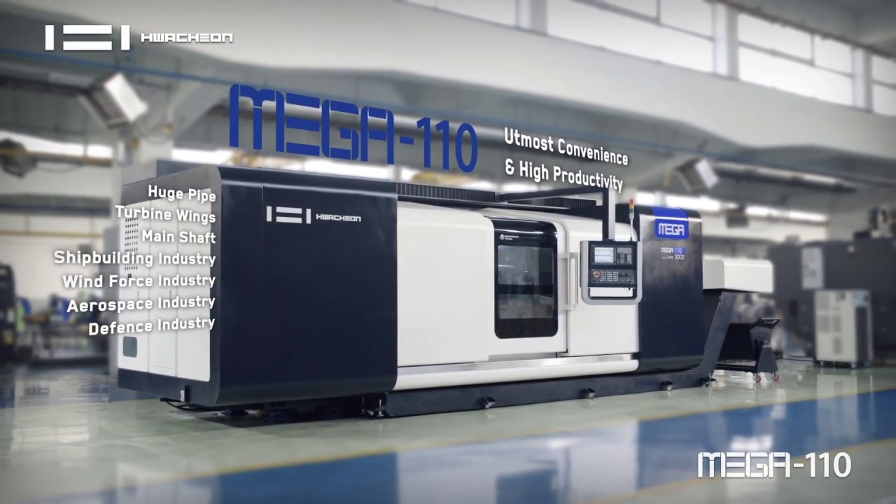 Hwacheon MEGA 110 Heavy Duty flat bed Horizontal CNC Lathe - YouTube