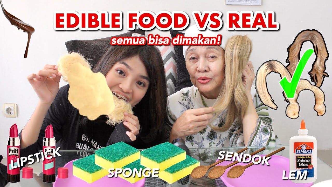 EYANG MAKAN WIG! EDIBLE FOOD VS BARANG ASLI !! - YouTube