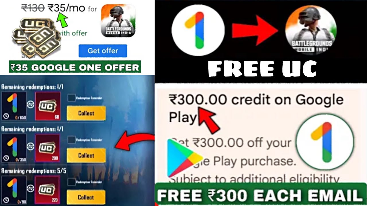 GET 300RS REDEEM CODE | GOOGLE ONE OFFER | BGMI UC TRICK? HOW TO GET ...