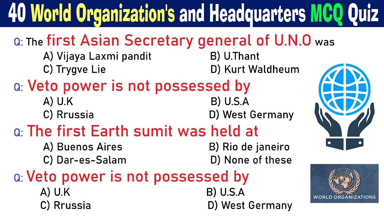 40 World Organization's and Headquarters MCQ Quiz - Objective Question ...