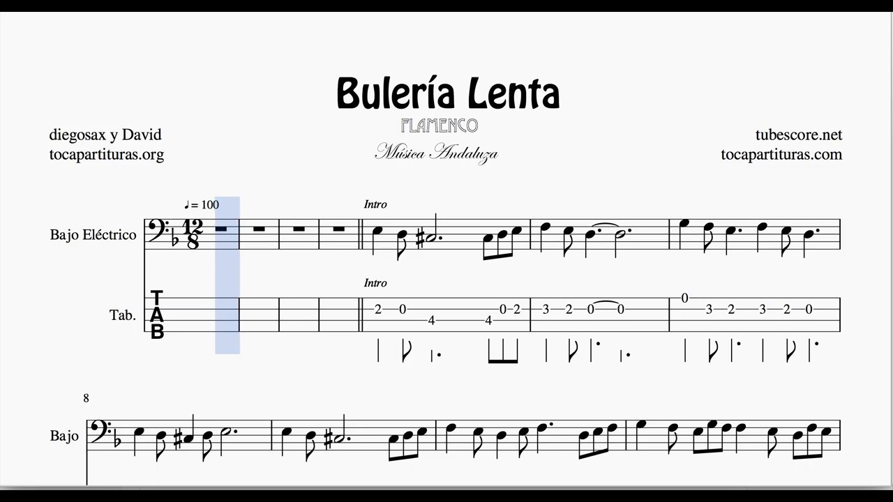 Buleria Lenta Sheet Music Tablature for Electric Bass (Flamenco Tabs ...