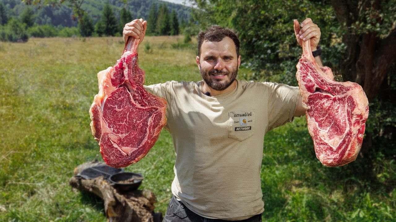 Ultimate Tomahawk Steak Cooked Over Open Fire | ASMR | Outdoors - YouTube