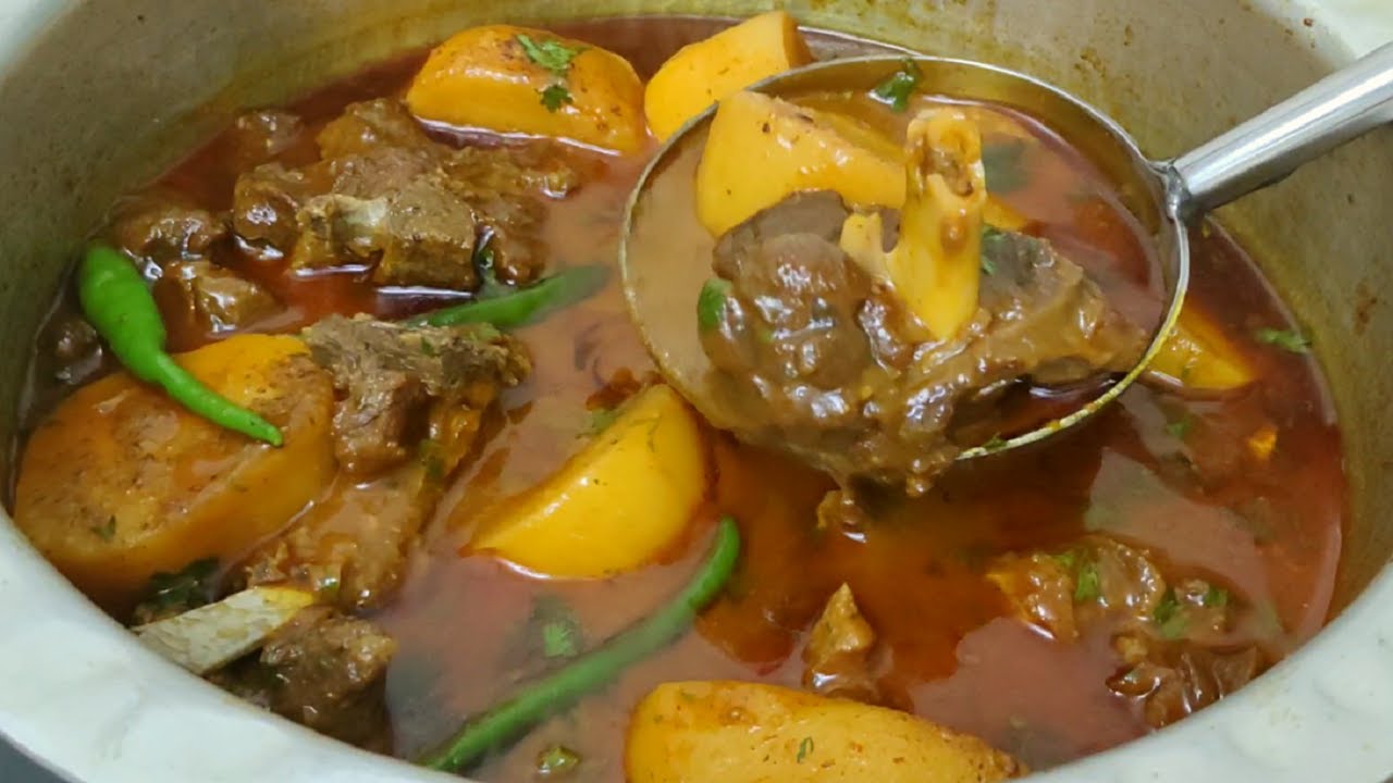 Degi Aloo Gosht Recipe | Easy Delicious Degi Style Mutton Gravy | आलू ...