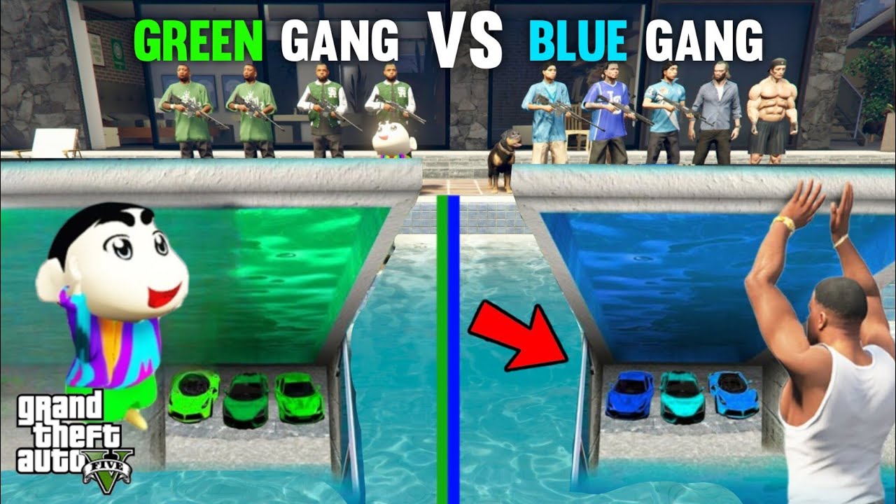 Shinchan Green Gang VS Franklin Blue Gang Underwater Secret Garage In ...