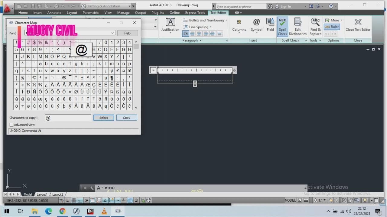 Cara menginput unicode pada MTEXT di autocad - YouTube