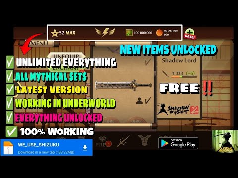 Shadow fight 2 mod apk latest version with underworld and all mythical sets unlock 