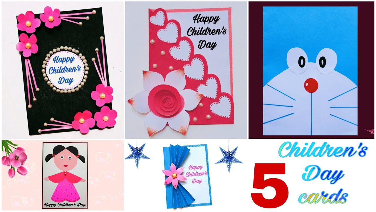 5 simple Children's day card for school competition | Kids craft idea ...